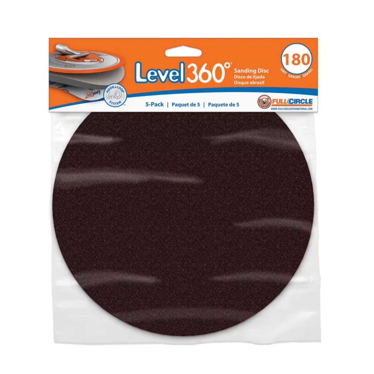 FULL CIRCLE SD180-5 8-3/4 in. 180 Grit Level 360 Hook & Loop Disc (5-P